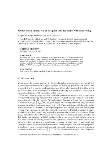 Pdf Metric Mean Dimension Of Irregular Sets For Maps With Shadowing