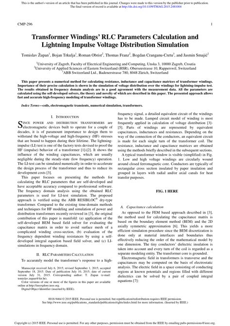 Pdf Transformer Windings Rlc Parameters Calculation And Lightning Impulse Voltage