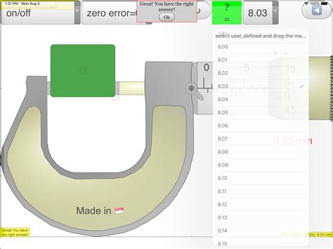micrometer app version full screen javascript html5 applet simulation
