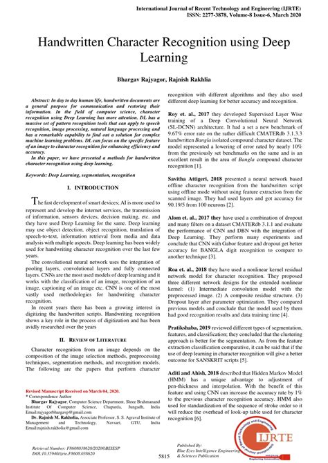 Pdf Handwritten Character Recognition Using Deep Learning