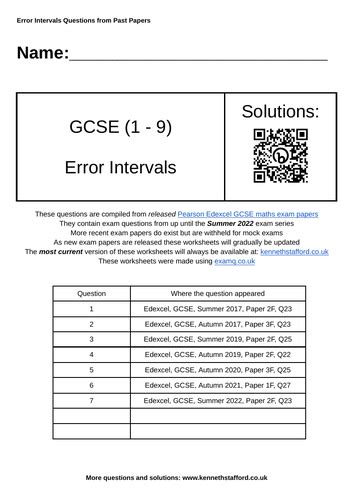 Error Intervals Gcse Maths Past Paper Questions Teaching Resources
