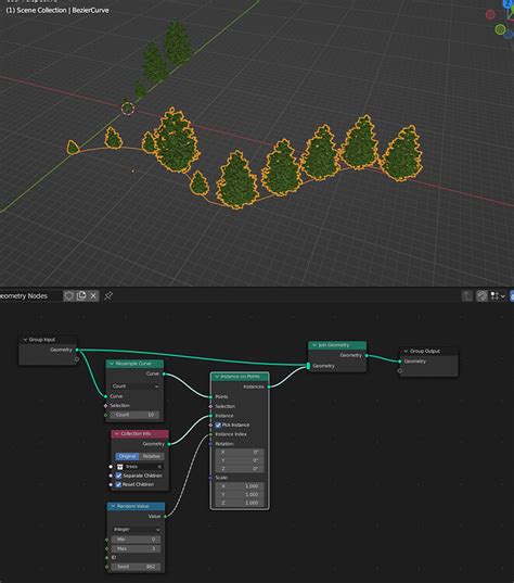 Geometry Nodes Instantiate Collection Along Curve Modeling Blender Artists Community