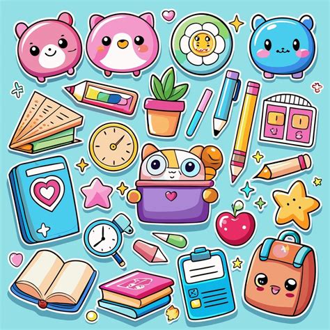 Cute Kawaii School Supplies Stickers Clipart Premium Ai Generated Vector