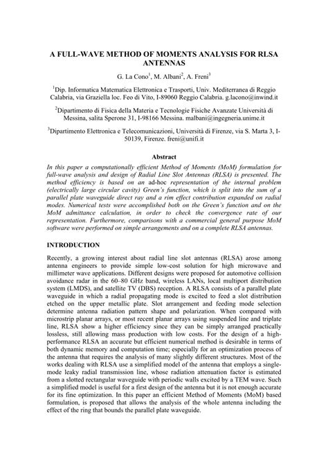 Pdf An Efficient Full Wave Method Of Moments Analysis For Rlsa Antennas