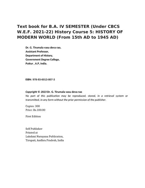 Pdf Text Book For Ba Iv Semester Under Cbcs Wef 2021 22 History Course 5 History Of