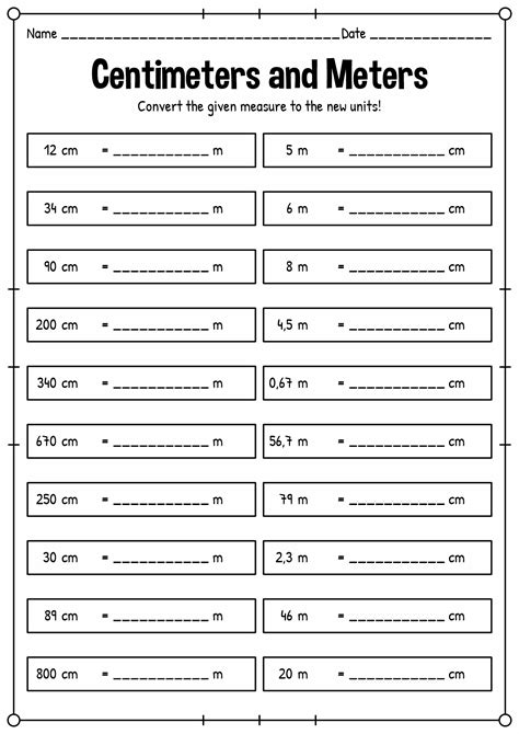 centimeter measurement worksheet