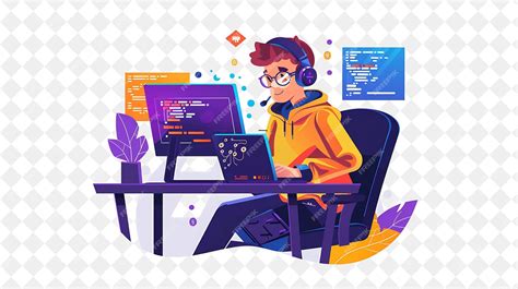Quirky Programmer With Characters Coding And Debugging Softw Png People In Daily Work