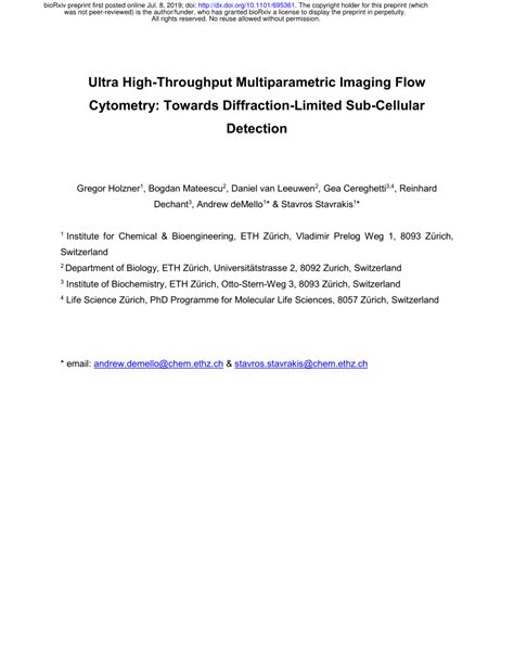 Pdf Ultra High Throughput Multiparametric Imaging Flow Cytometry Towards Diffraction Limited