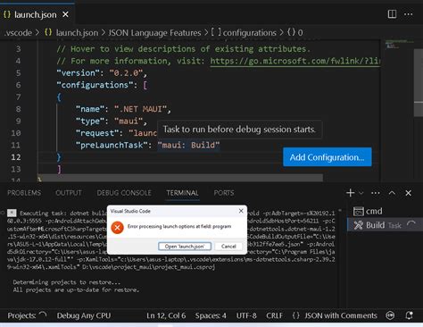 C What Is The Default Launcherjson Vscode On Mauiapp For Android Device Target Stack Overflow