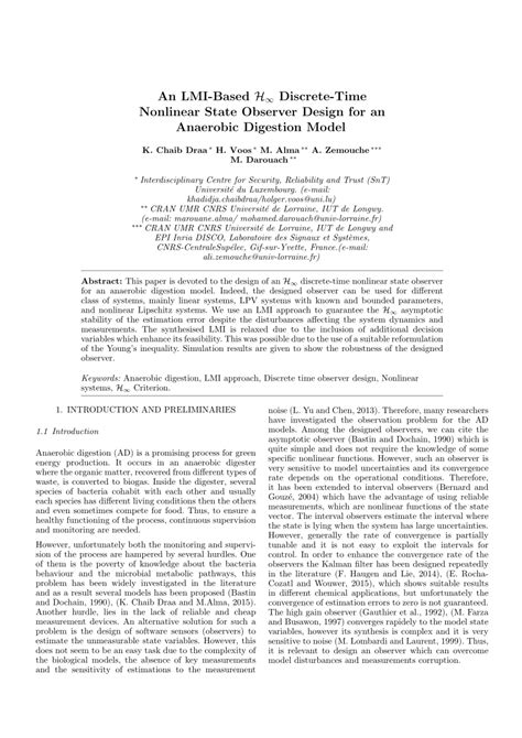 Pdf An Lmi Based H ∞ Discrete Time Nonlinear State Observer Design