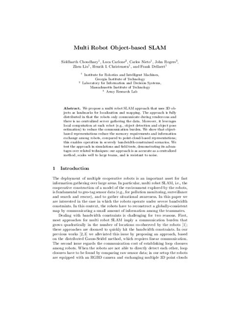 Pdf Multi Robot Object Based Slam