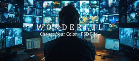 Man In Front Of A Wall Of Monitors Premium Ai Generated Psd
