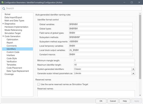 identifier format control matlab and simulink