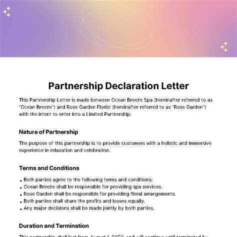 Free Partnership Declaration Letter Edit Online And Download