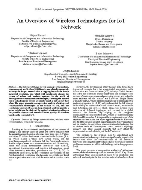 An Overview Of Wireless Technologies For Iot Network Pdf Internet