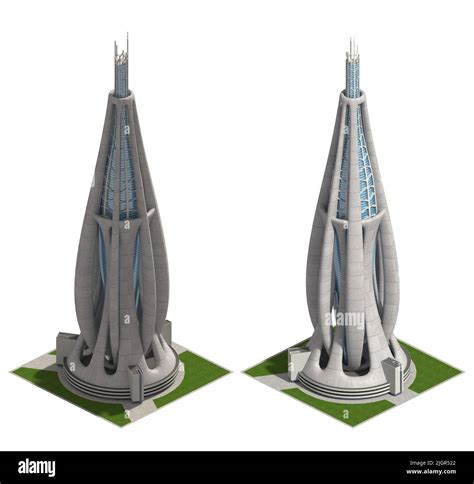 Futuristic Architecture For A Square Tiled Game Rendered In Dimetric Projection At 21 Pixel