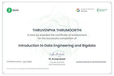 Thiruvenpha T On Linkedin Dataengineering Bigdata Guvi Learningjourney Newskills