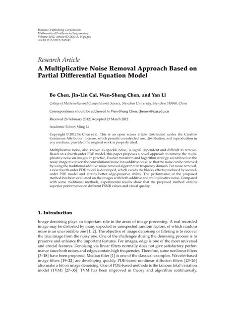 Pdf A Multiplicative Noise Removal Approach Based On Partial