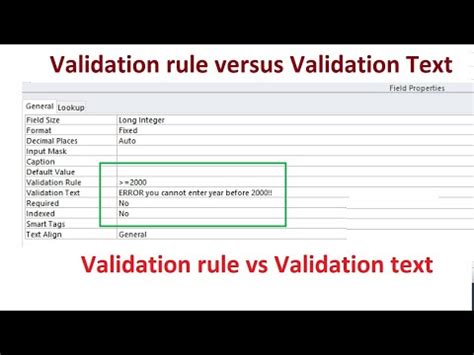 Validation Rule Vs Validation Text Microsoft Access Databases YouTube