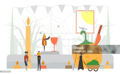 할로윈 데가 유리 호박 남자 프랑 켄 슈 타인 우산 마녀 여자를 포함 하는 괴물으로 10 월 31 일에 대 한 최소한의 무서운 장면 벡터 그림을 흰색 배경에 고립입니다 10