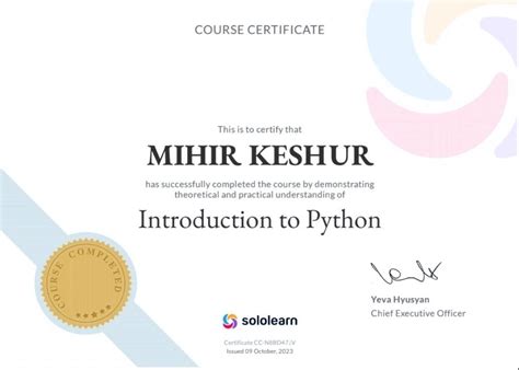 Completed A Python Course On Sololearn Mihir Keshur Posted On The