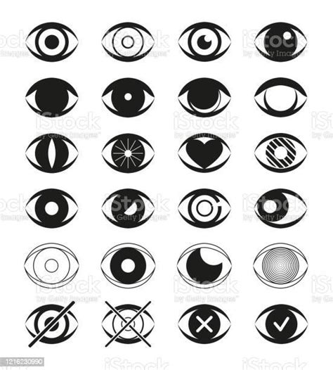 아이 플랫 아이콘 세트입니다 눈을 뜨고 흰색 배경에 고립 된 간단한 안구 표지판을 볼 수 있습니다 안과 표지판 시력 반 폐쇄 및