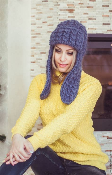 Вязаная шапка Птица счастья вязаная шапка с ушками на подкладе в