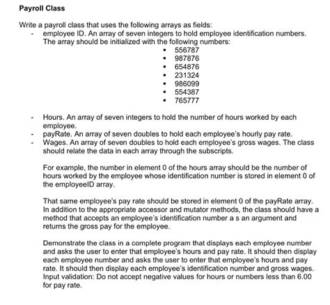 Solved Payroll Class Write A Payroll Class That Uses The