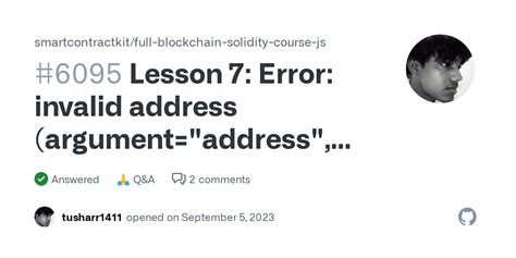 Lesson 7 Error Invalid Address Argumentaddress Valueundefined Codeinvalidargument
