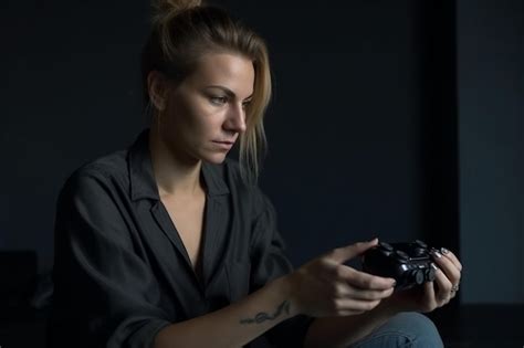Premium Photo Woman Playing With Controller Medium Shot