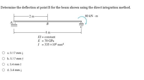 Solved Determine The Deflection At Point B For The Beam Chegg