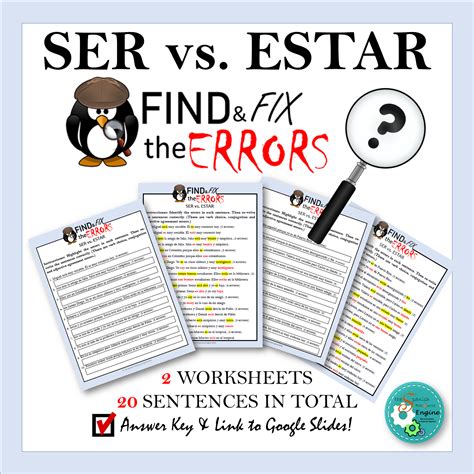 Ser Vs Estar In The Present Tense Find And Fix The Errors Worksheets