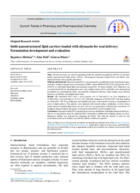 Pdf Solid Nanostructured Lipid Carriers Loaded With Silymarin For Oral Delivery Formulation