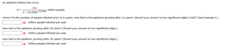 Solved An Epidemic Follows The Curve P 1 20 000e0 549t700 Chegg Com