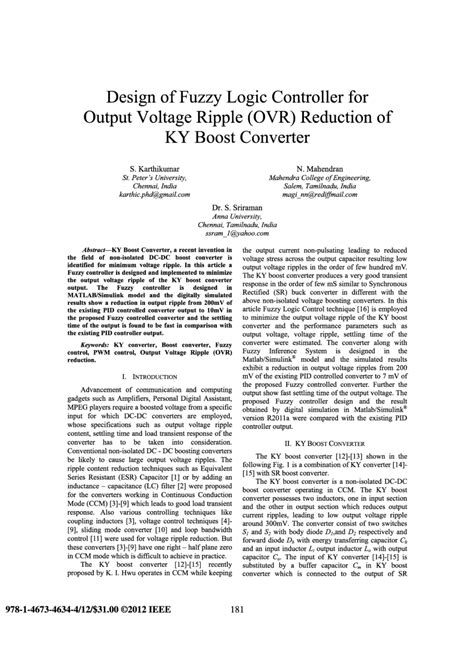Pdf Design Of Fuzzy Logic Controller For Output Voltage Ripple Ovr Reduction Of Ky Boost