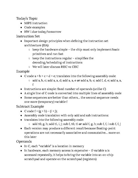 Cs Ece 3810 Lecture Notes Class 4 Todays Topic Mips Instruction Code