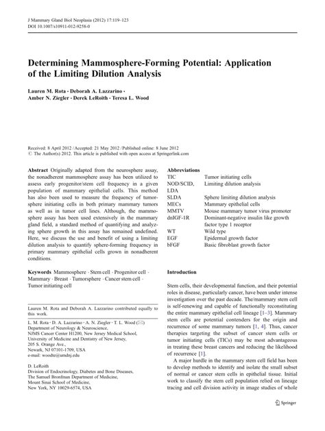 Pdf Determining Mammosphere Forming Potential Application Of The