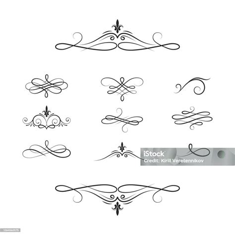 소용돌이 구분의 집합입니다 선조로 비네팅 테두리 벡터 격리 된 스크롤입니다 클래식 한 결혼식 초대 서예 라인 장식물에 대한 스톡 벡터 아트 및 기타 이미지 Istock