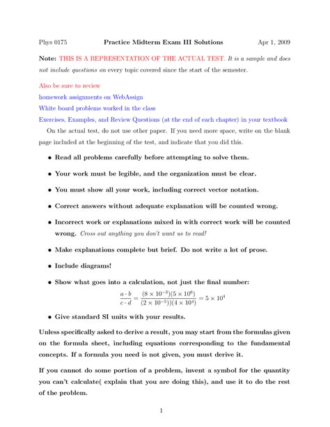 Practice Midterm Exam 3 Solutions Physics Science And Engineering Ii Phys 0175 Docsity