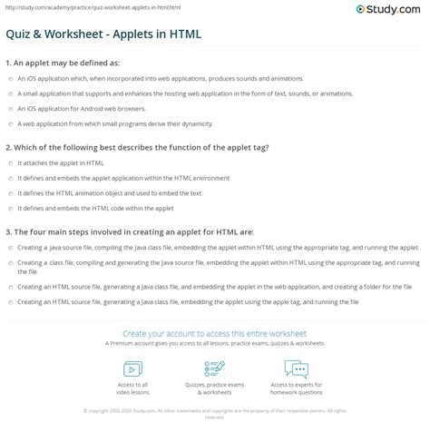 Quiz And Worksheet Applets In Html