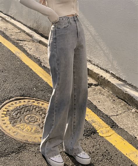 숏and롱 S 2xl 연 그레이 진 와이드 통 데님 팬츠 하이웨스트 에이블리