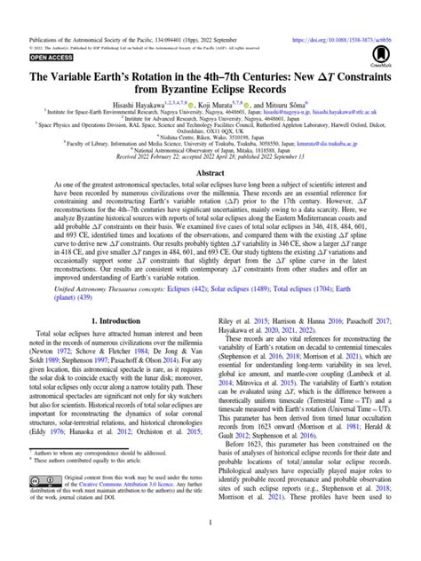 The Variable Earth S Rotation In The 4th 7th Centuries New Δt
