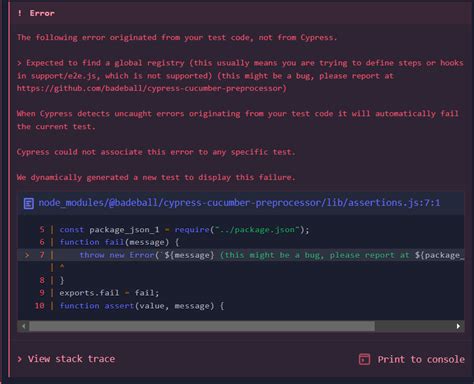 Expected To Find Global Registry Error On Test Case Init · Issue 804 · Badeballcypress