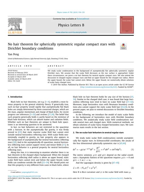 Pdf No Hair Theorem For Spherically Symmetric Regular Compact Stars With Dirichlet Boundary
