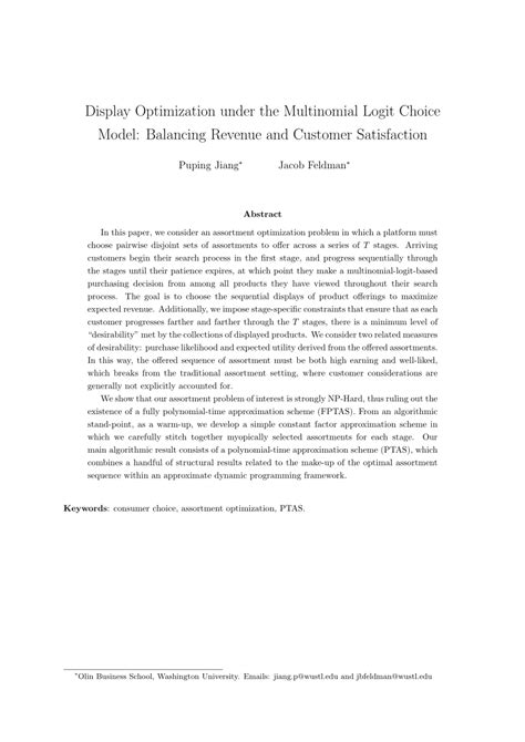 Pdf Display Optimization Under The Multinomial Logit Choice Model Balancing Revenue And