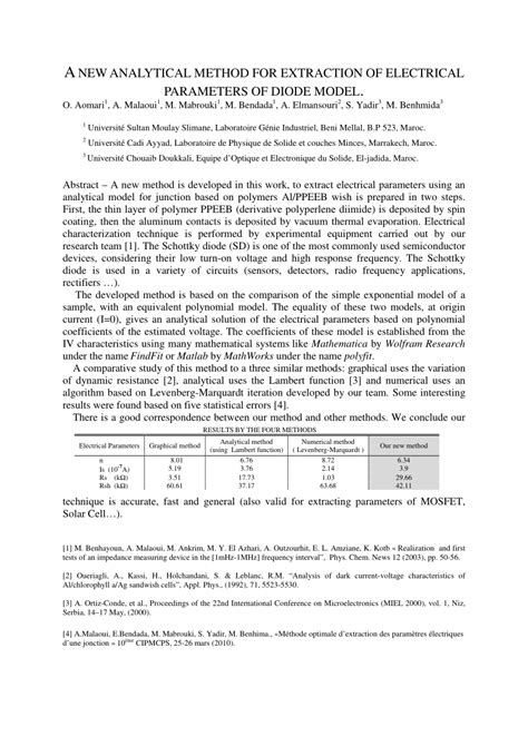 Pdf A New Analytical Method For Extraction Of Electrical Parameters
