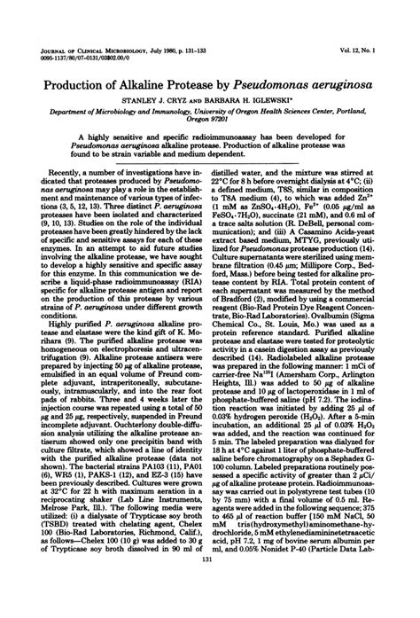 Pdf Production Of Alkaline Protease By Pseudomonas Aeuginosa