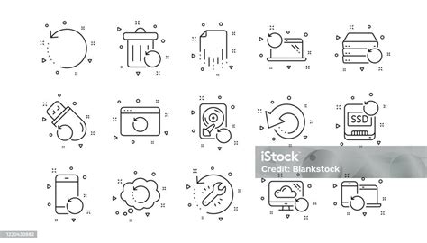 Recovery Line Icons Backup Restore Data And Recover File Linear Set Vector Stock Illustration