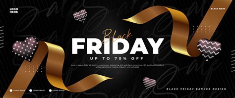 블랙 프라이데이 배너는 검은색과 금색이며 소매점에 적합한 금색 리본 요소가 있습니다 3차원 형태에 대한 스톡 벡터 아트 및 기타 이미지 3차원 형태 가격 개념