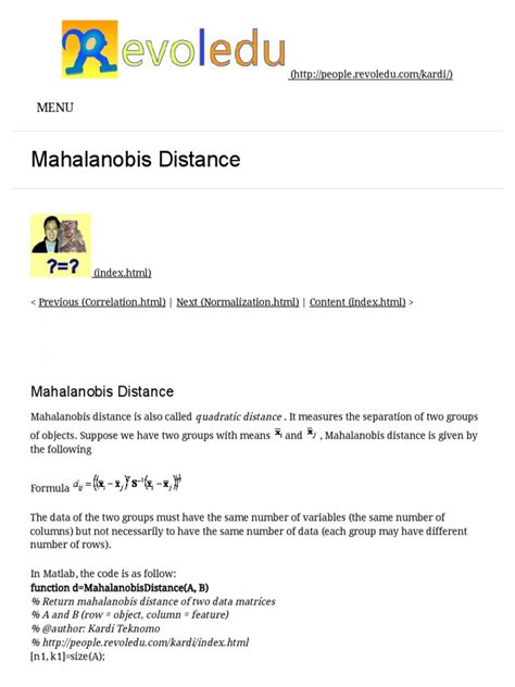 Mahalanobis Distance Pdf Covariance Matrix Weighted Arithmetic Mean